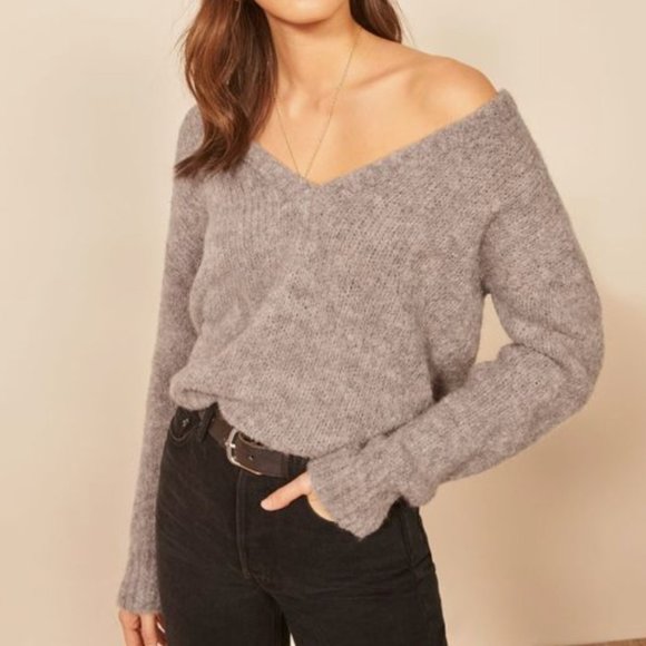 Reformation | Sweaters | Cozy Grey Sweater With Deep V From Reformation ...
